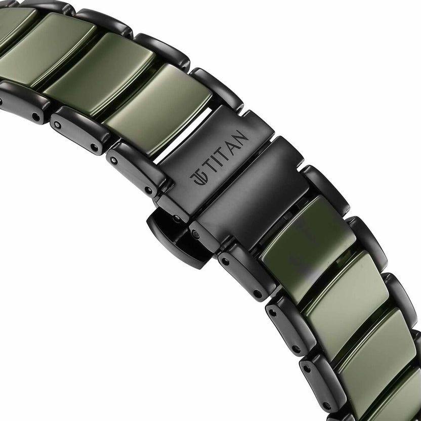 Titan Edge Melange Slim Steel & Ceramic Strap Green Dial Analog Watch ...